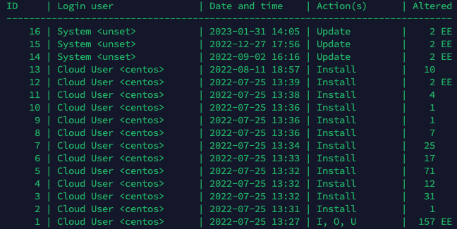 How To: Get generic 'yum history' on a Matillion ETL instance